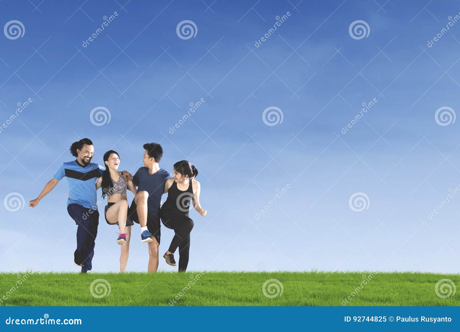 Multiracial People Doing Workout at Field Stock Image - Image of group ...
