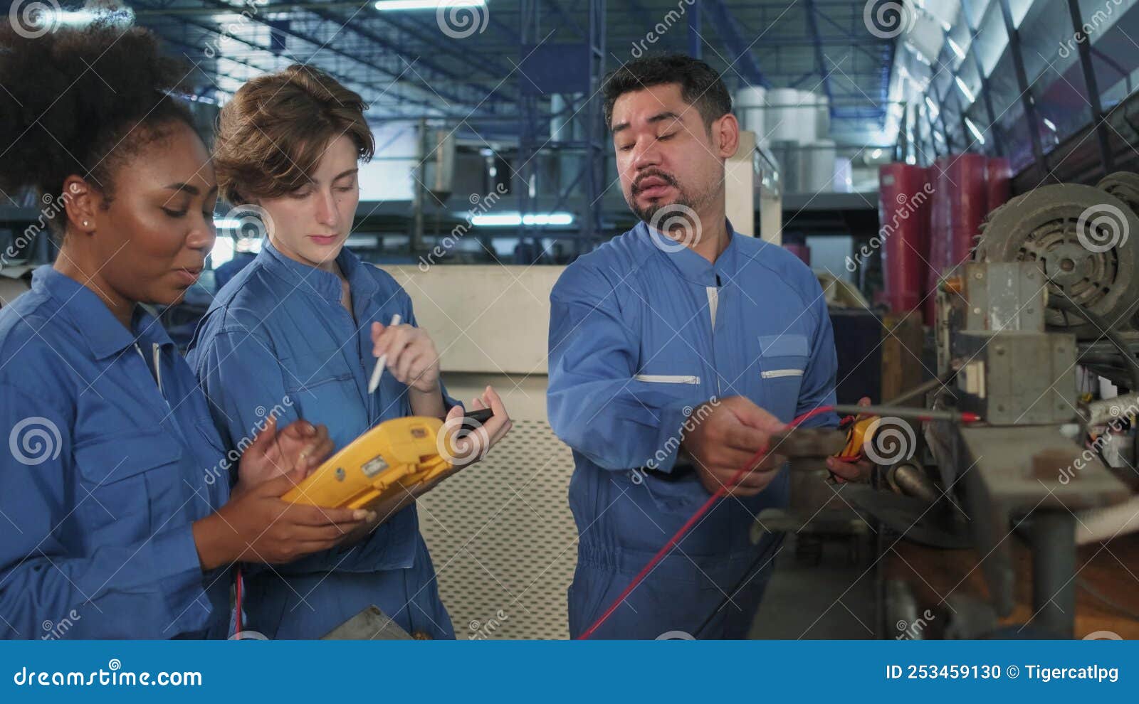 Engineer Teams Inspect Machines` Electric Current at the Industry ...