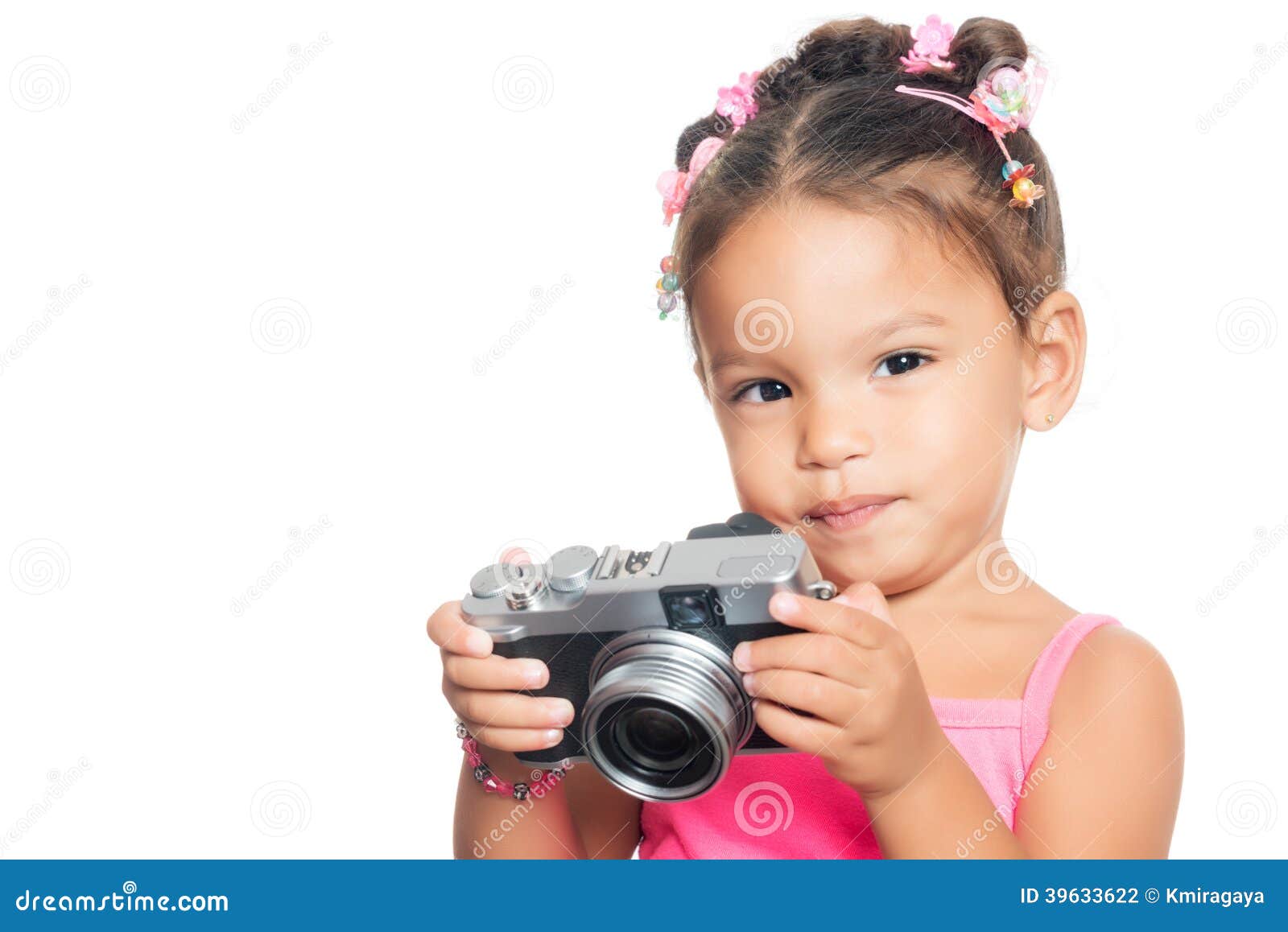 Multiracial Small Girl Holding a Compact Camera Stock Photo - Image of ...