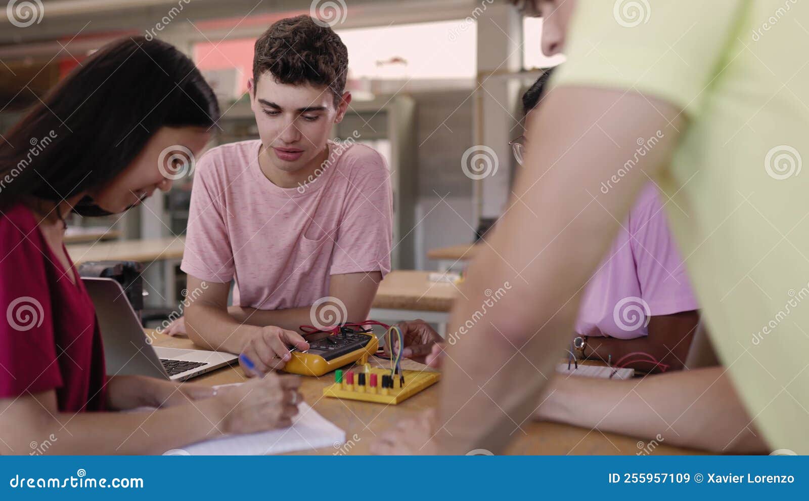 Multiracial Teenage Students Learning Electronic at Technology Lesson ...