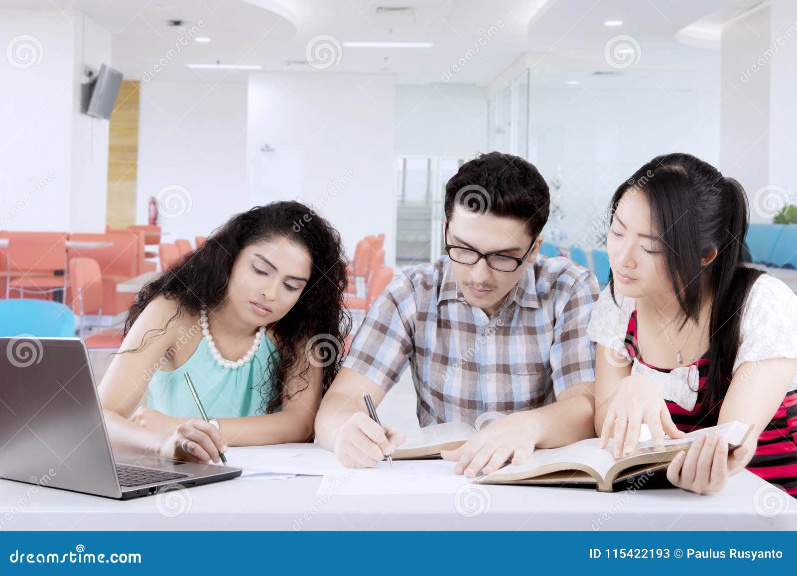 Multiracial Students Studying in Library Stock Image - Image of ...