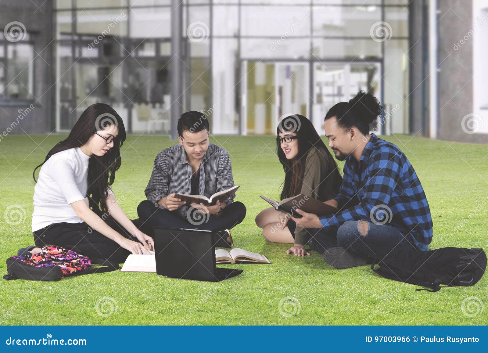 Multiracial Students Studying at Park Stock Photo - Image of discussing ...