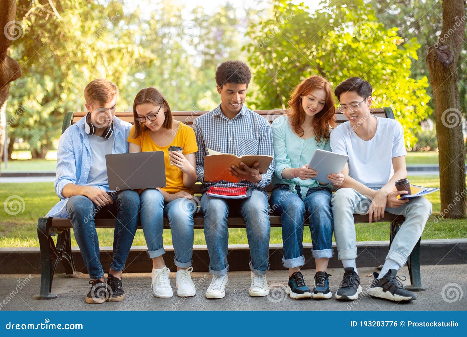 Multiracial Students Studying Together in the Park Stock Photo - Image ...