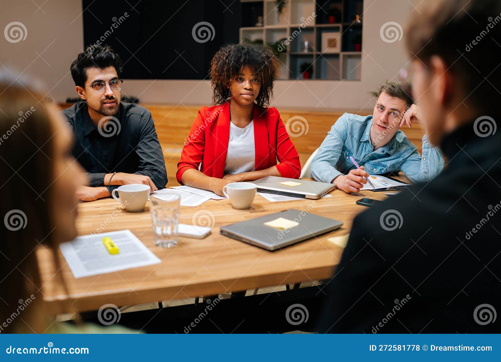 Multiracial Team Negotiating Project Developing Business Strategy Doing ...