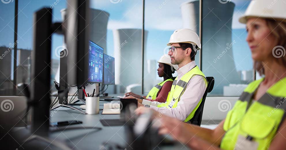 Multiracial Team Operating Scada Software on Modern Desktop Computer ...