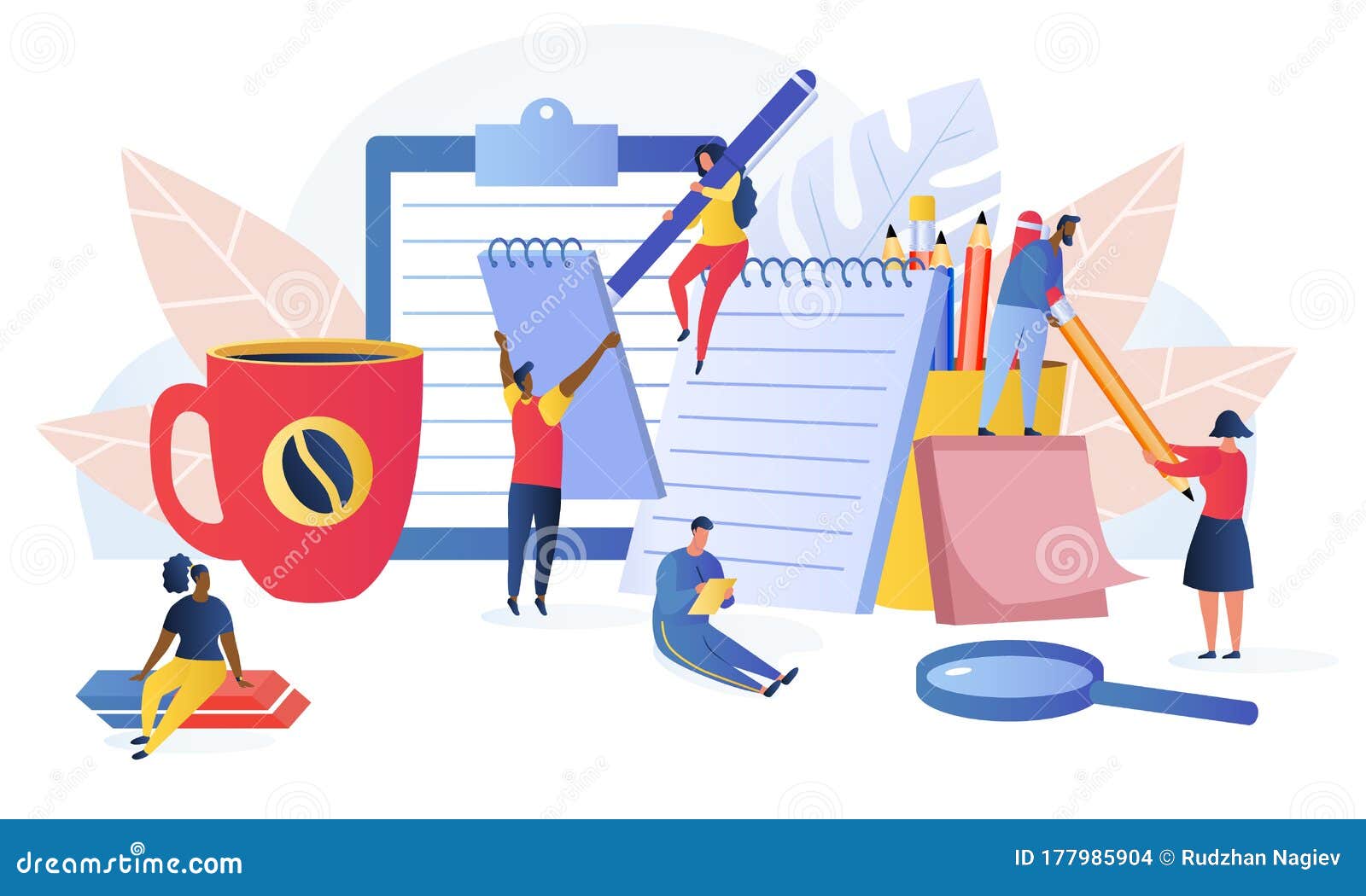 People Writing Paper And Digital Letters Concept. Tiny Male And Female ...