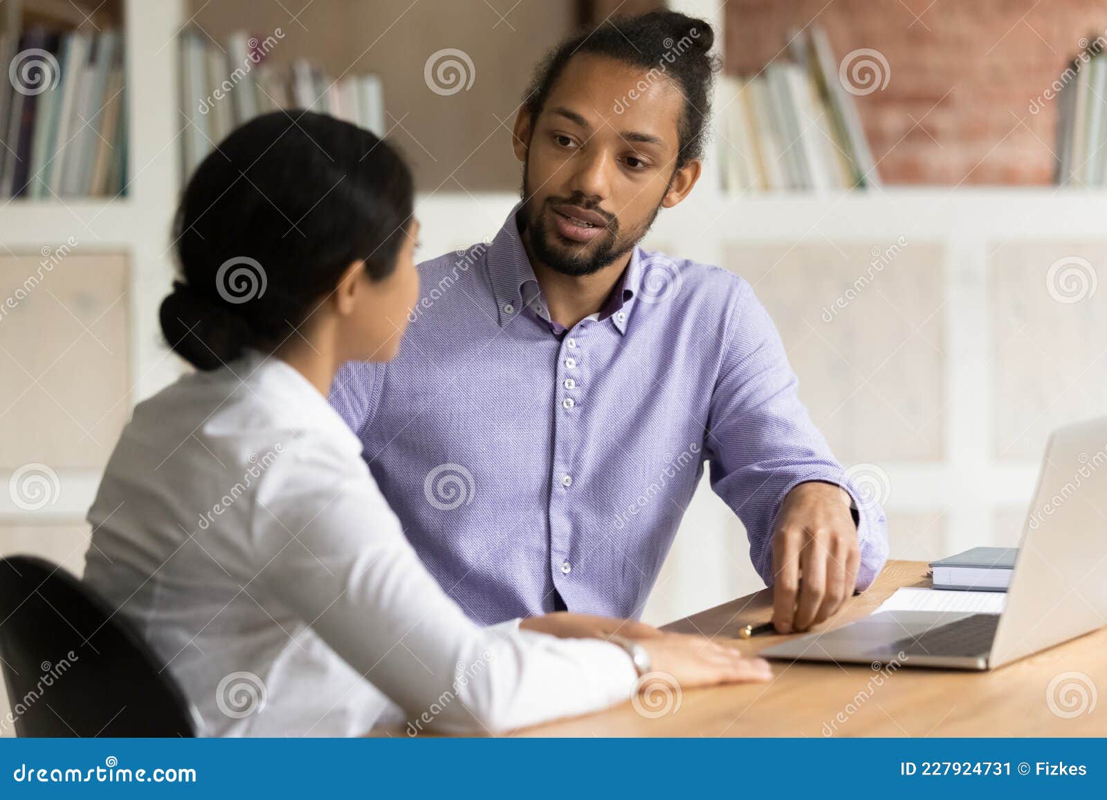 Multiracial Workmates Working on Project at Workplace with Computer ...