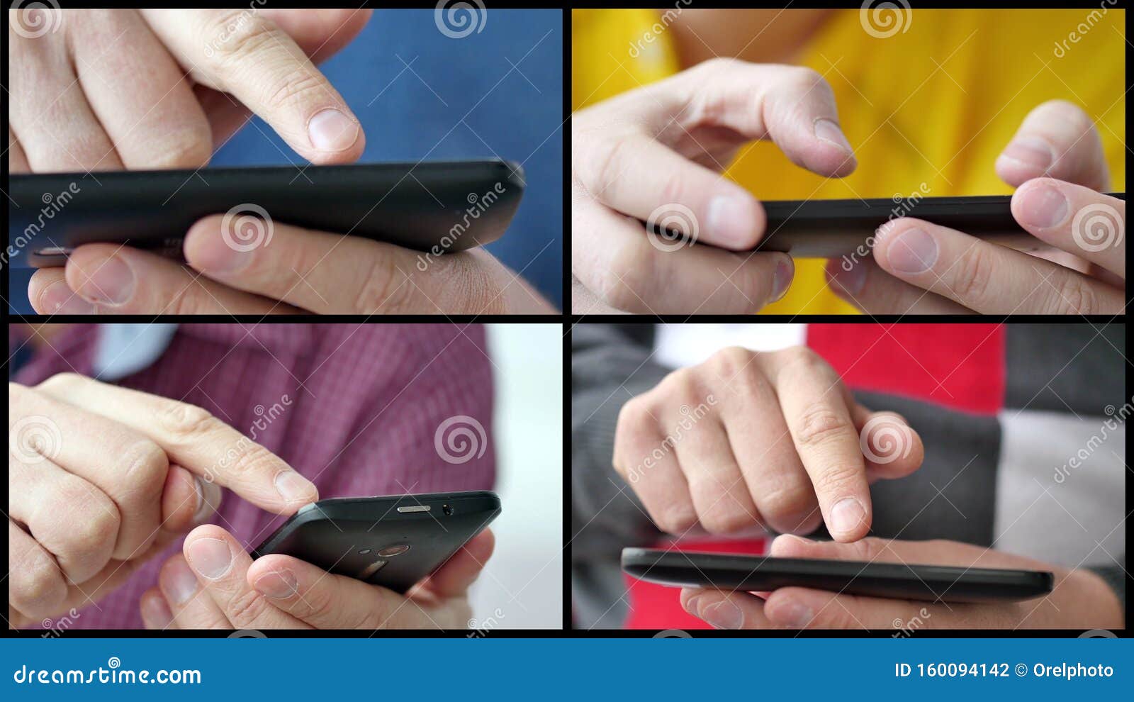 Multiscreen Collage of Different People Hands Typing SMS on Smartphones ...