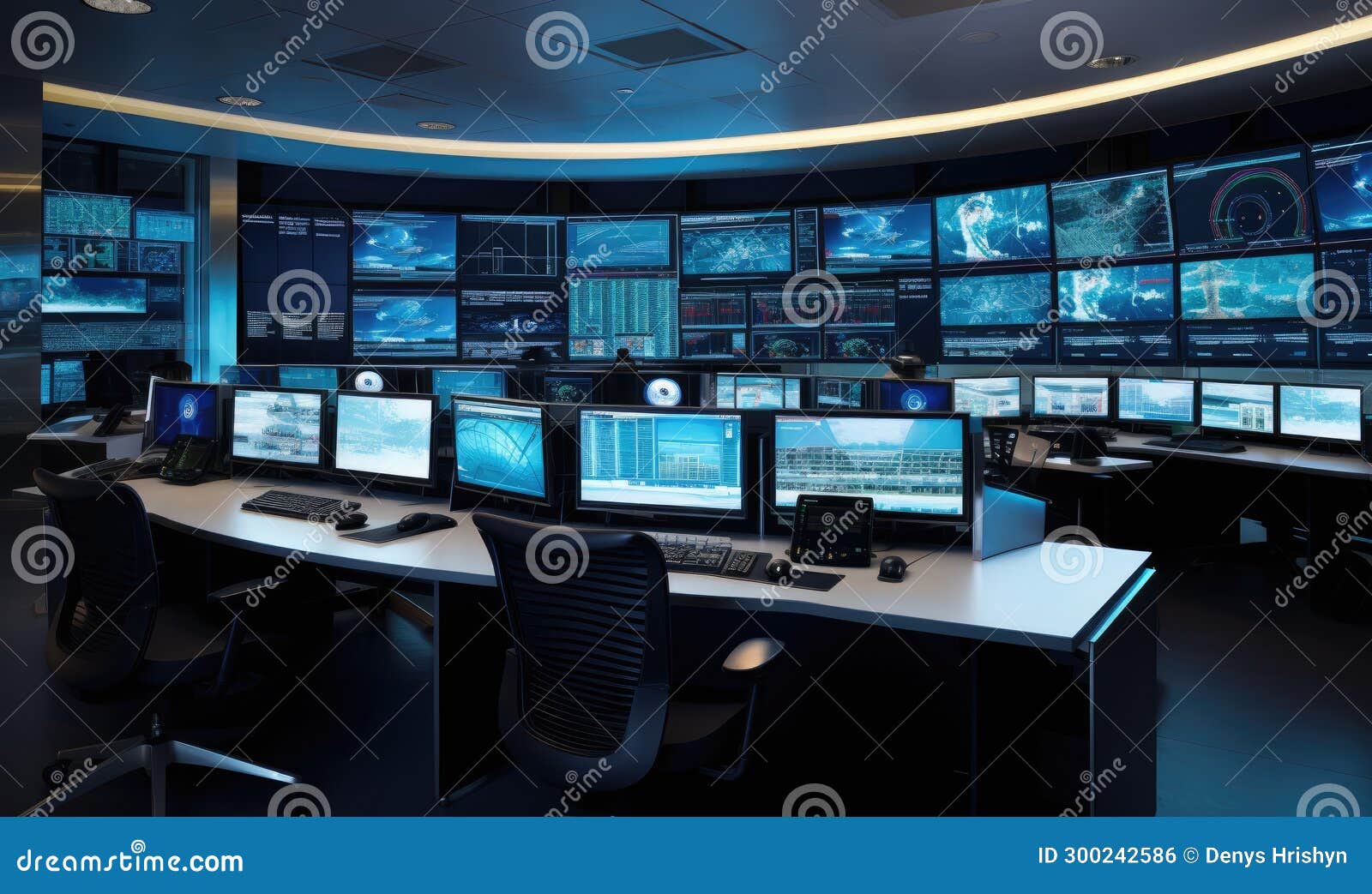 A Multiscreen Control Room with Advanced Technology Stock Illustration ...