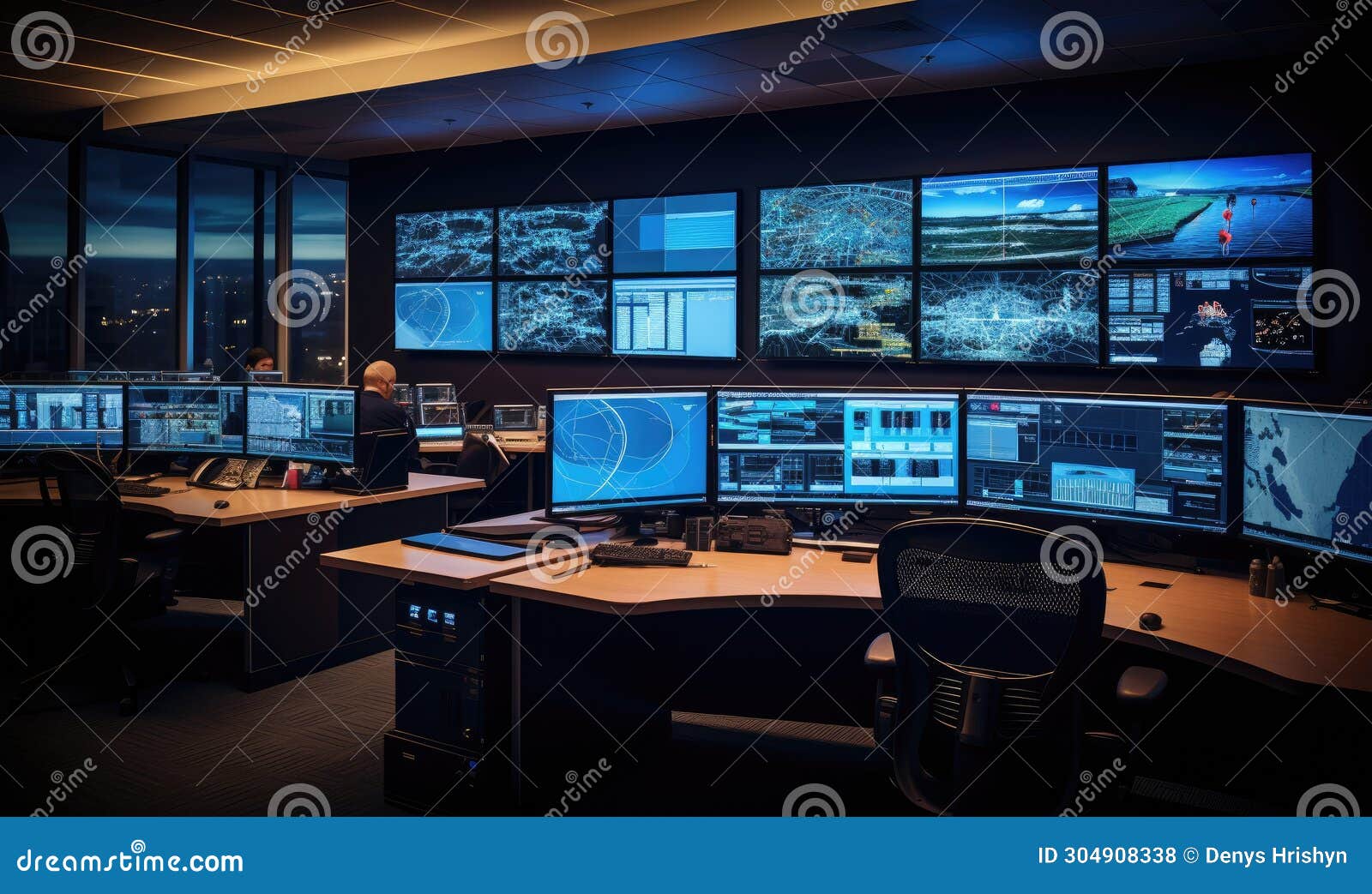 A Multiscreen Control Room with a Network of Displays Stock ...
