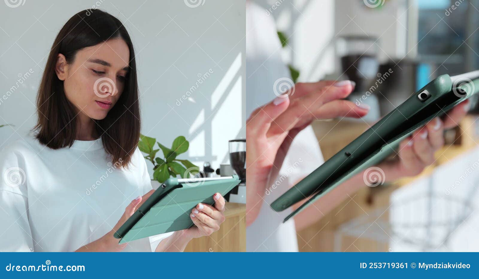 Multiscreen of Female Coffee Shop Owner Standing in Front of Counter ...