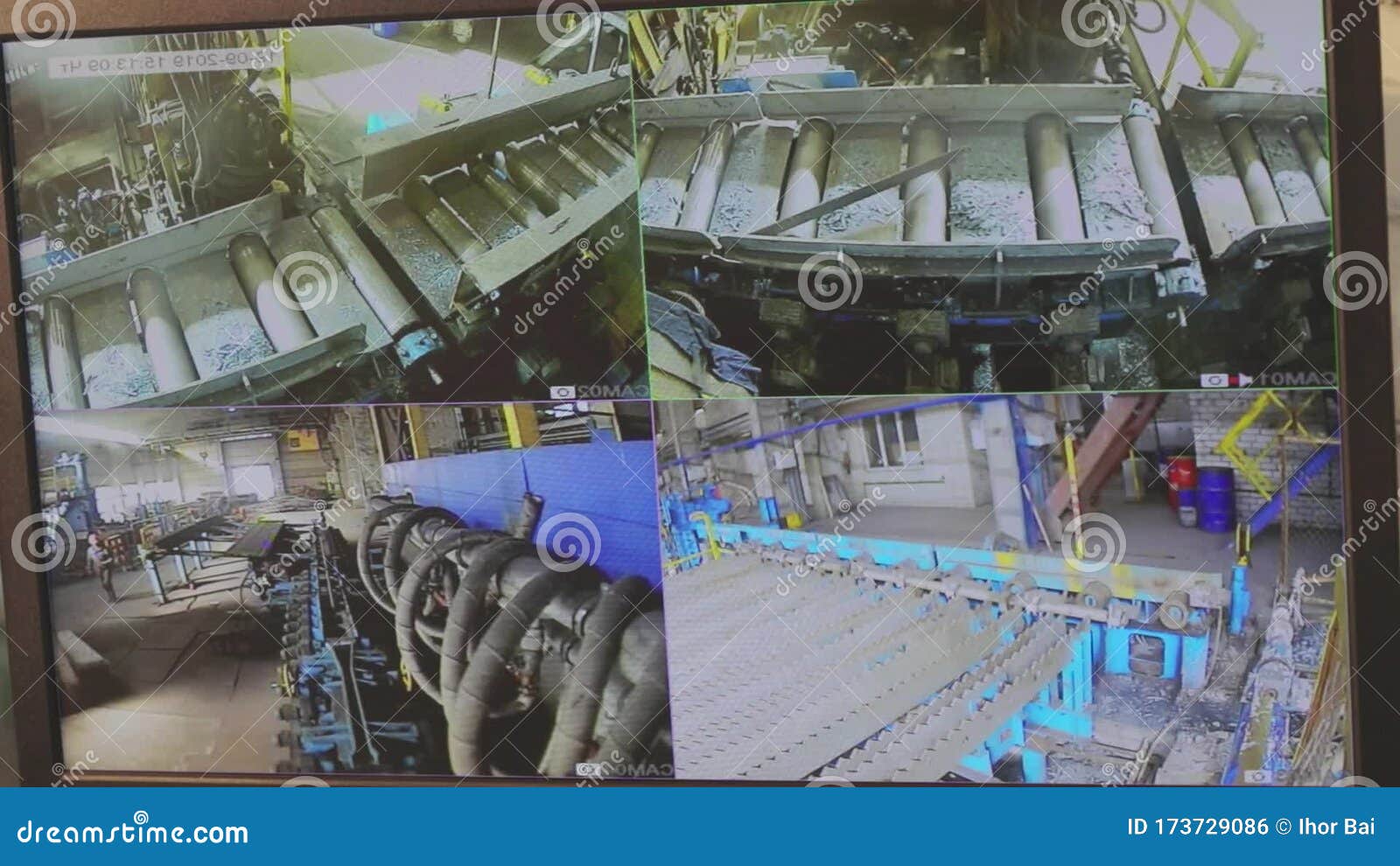 Multiscreen Shows Video from CCTV. Cameras Installed in the Factory ...