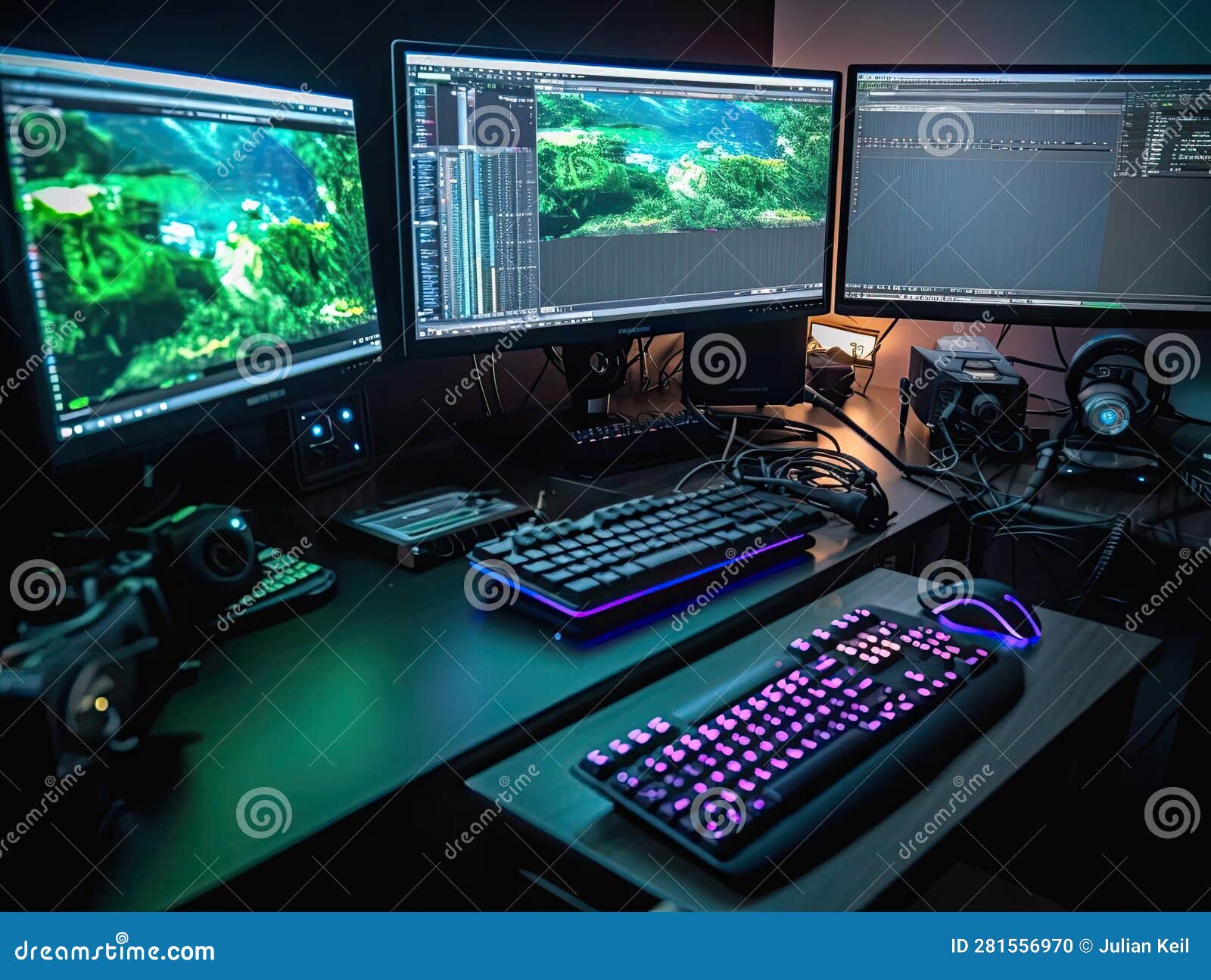 Multiscreen Video Editors in a Workspace Stock Illustration ...