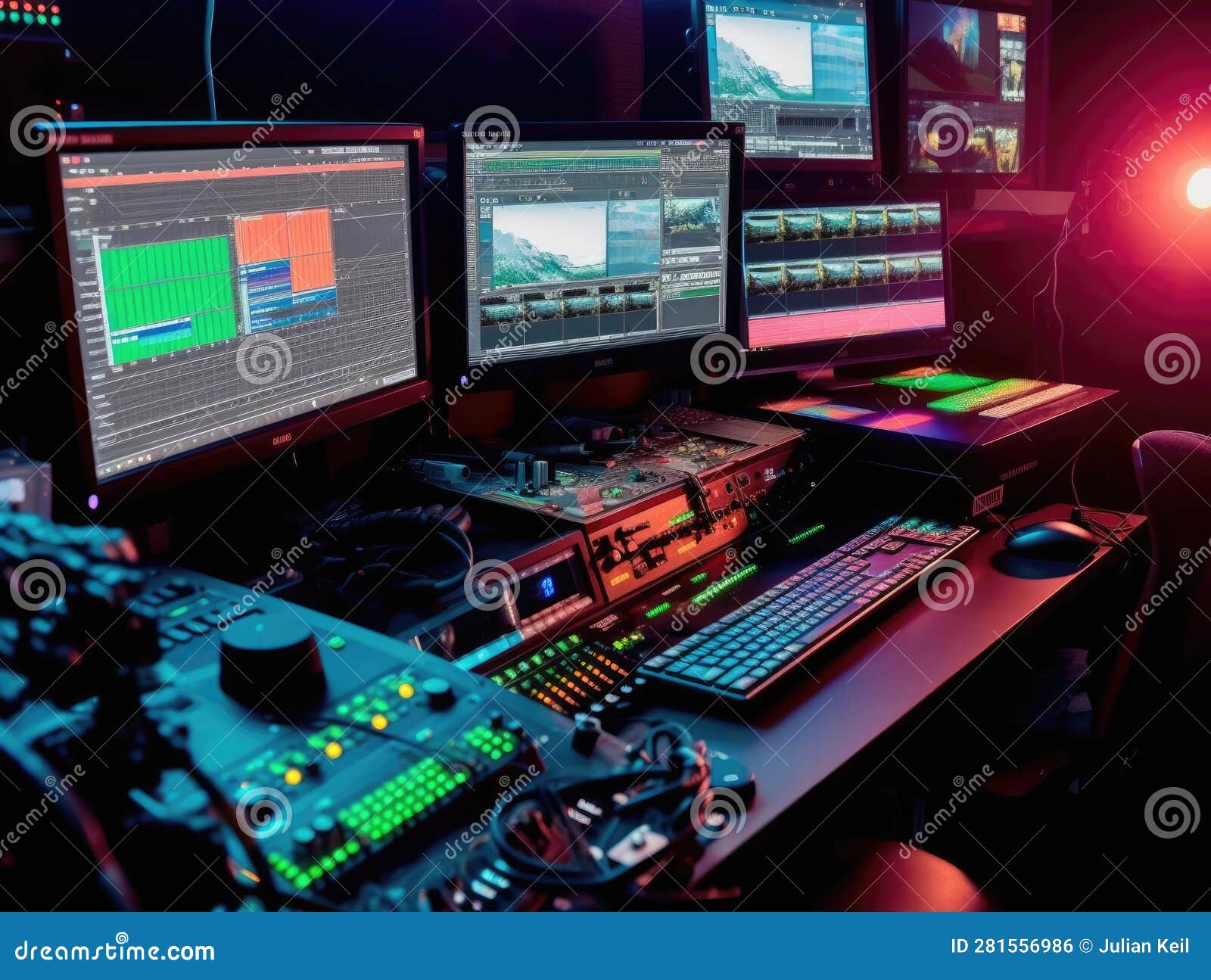 Multiscreen Video Editors in a Workspace Stock Illustration ...