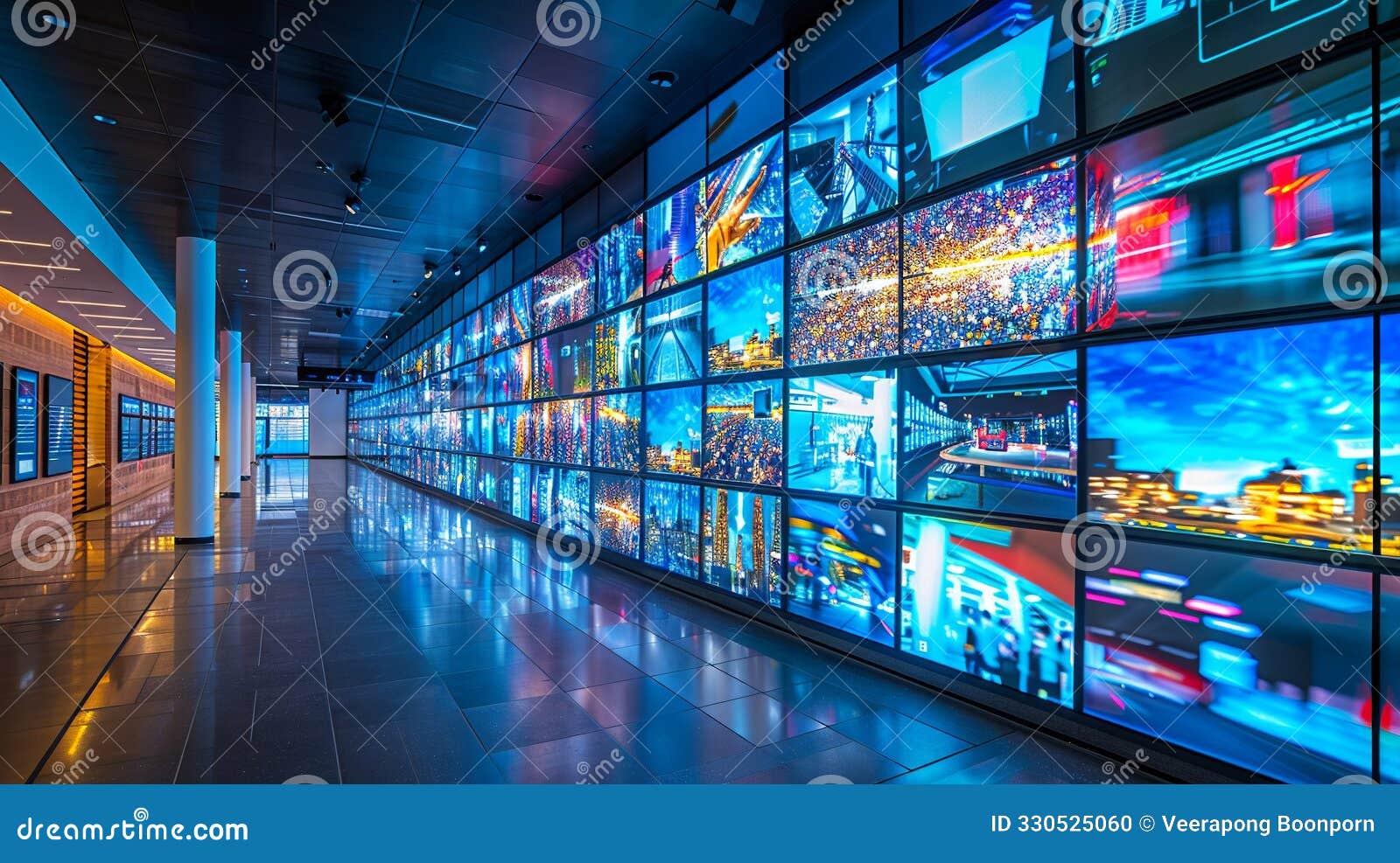 Multiscreen Video Wall in a Media Center, Displaying a Spectrum of ...