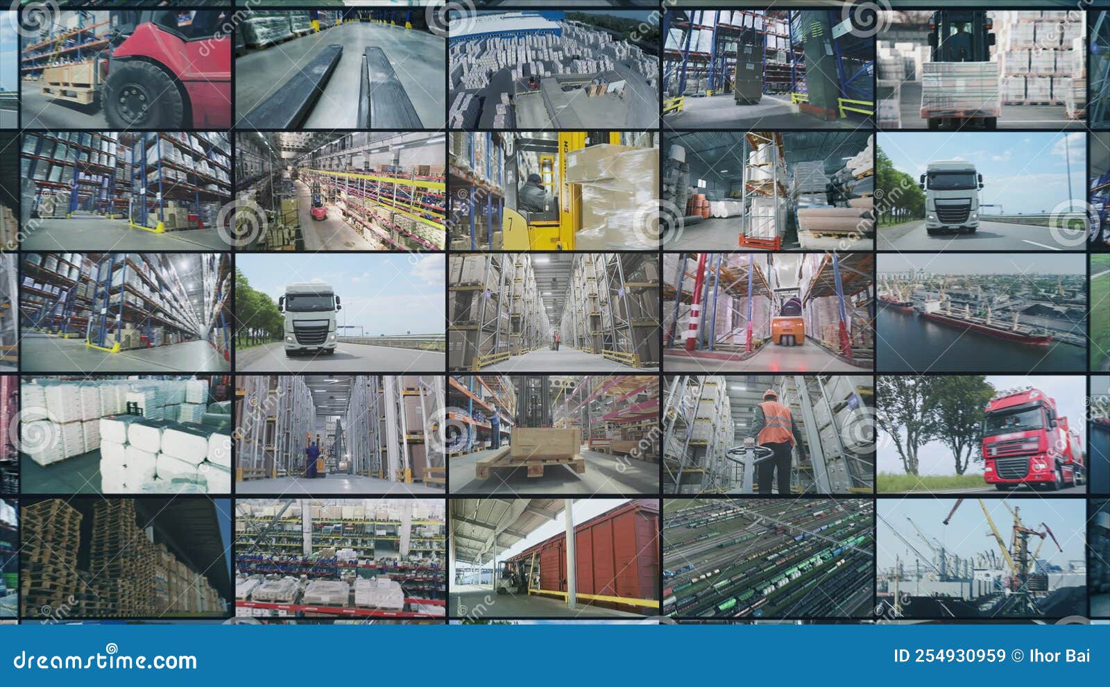 Multiscreen Video Work in a Large Warehouse. Logistics in a Big Company ...