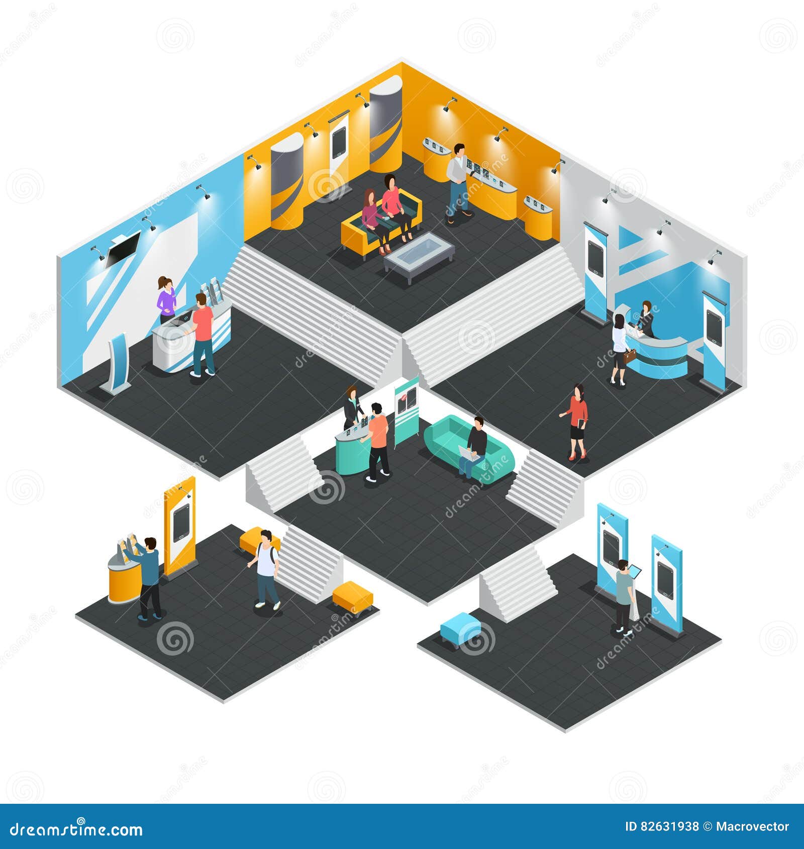 Multistore Exhibition Stands Isometric Stock Vector - Illustration of ...
