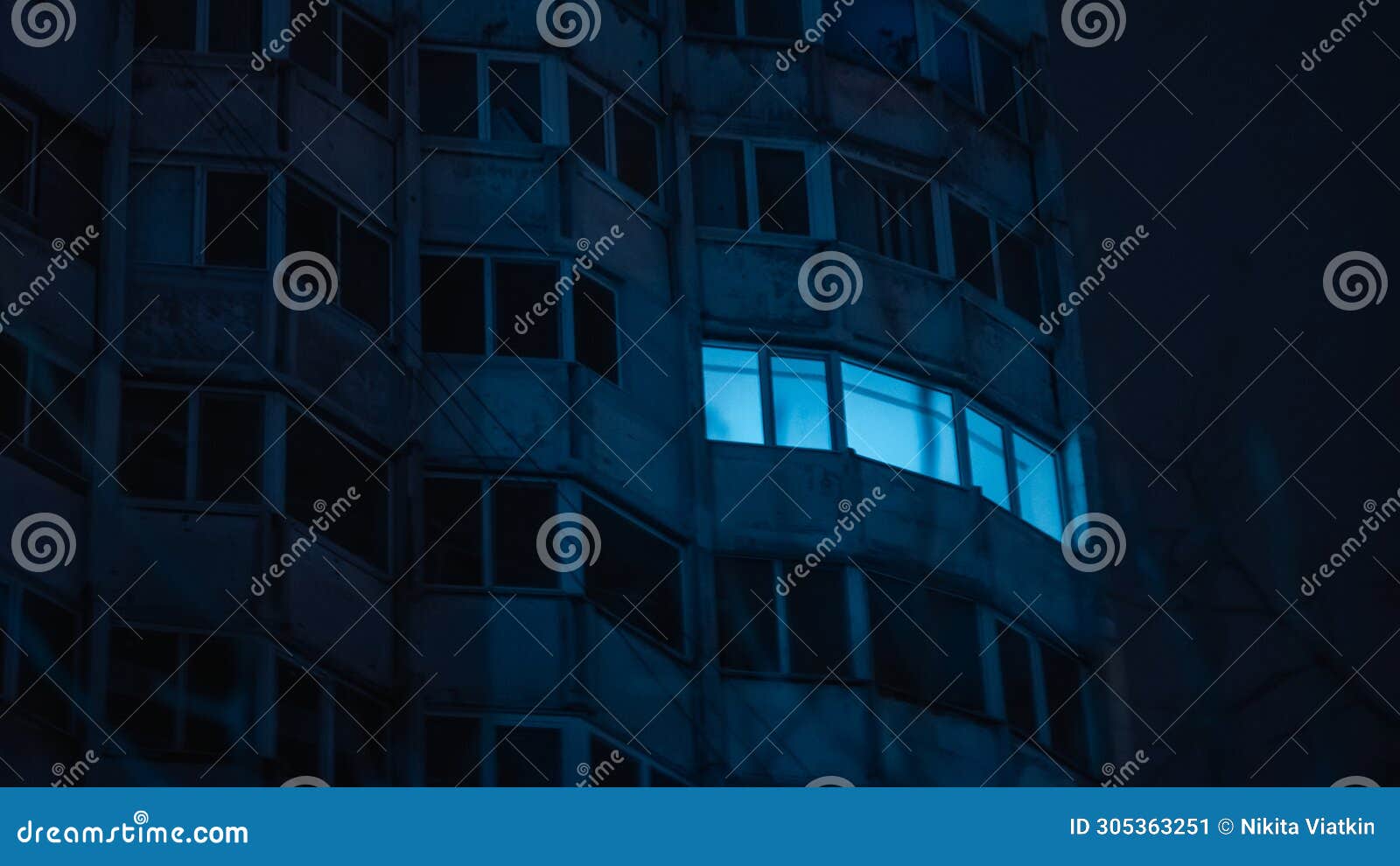 Multistory Soviet Building at the Night with Blue Light Stock Image ...