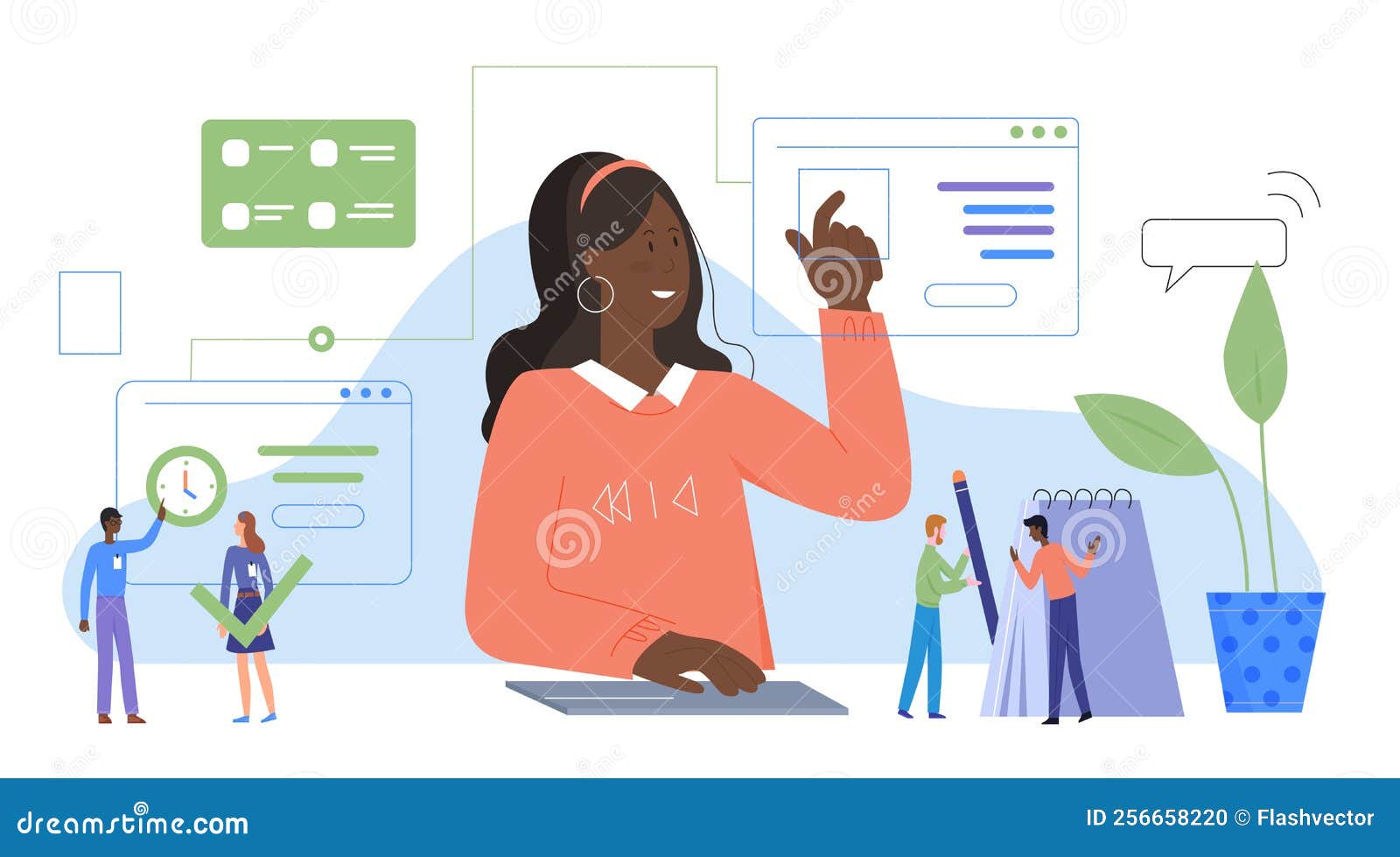 Multitask Technology for Work of Employee, Woman Working with ...