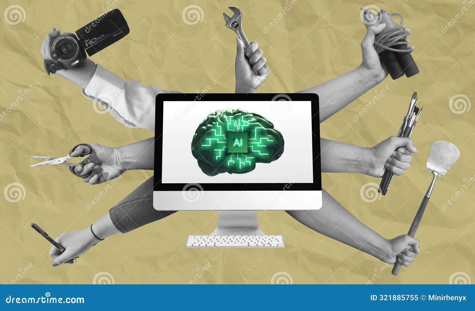 Multitasking AI Assistant Concept Collage Art Stock Image - Image of ...
