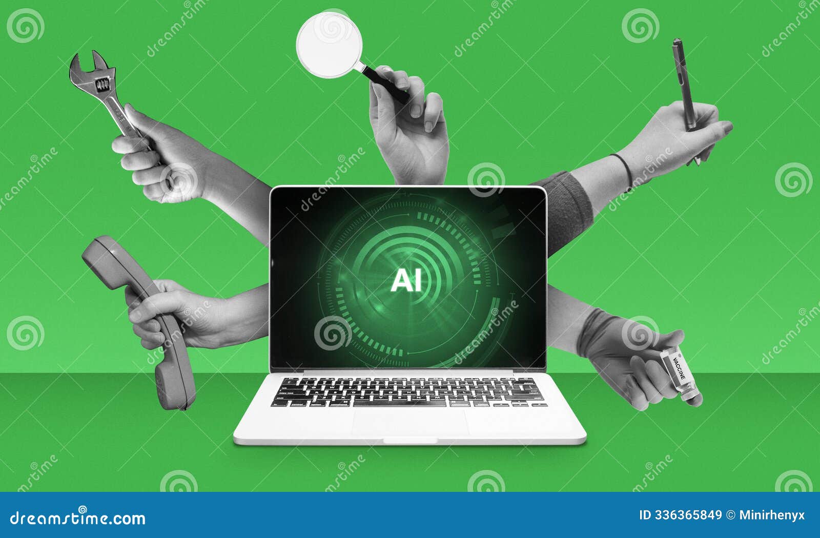 Multitasking AI Virtual Assistant with Hands Doing Different Task ...