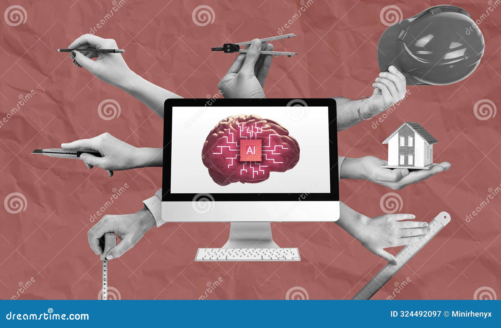 Multitasking Architect AI Assistant Concept Collage Art Stock ...