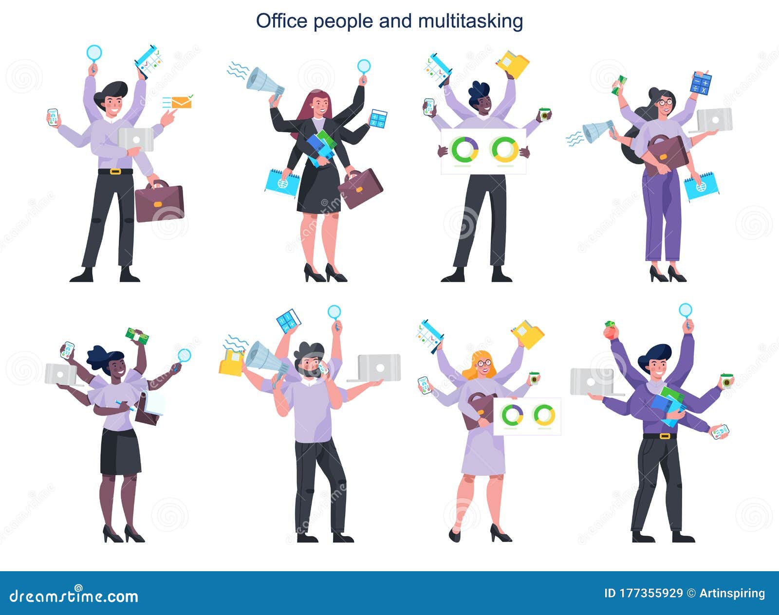 Multitasking Business People with Many Hands Set. Effective Stock ...