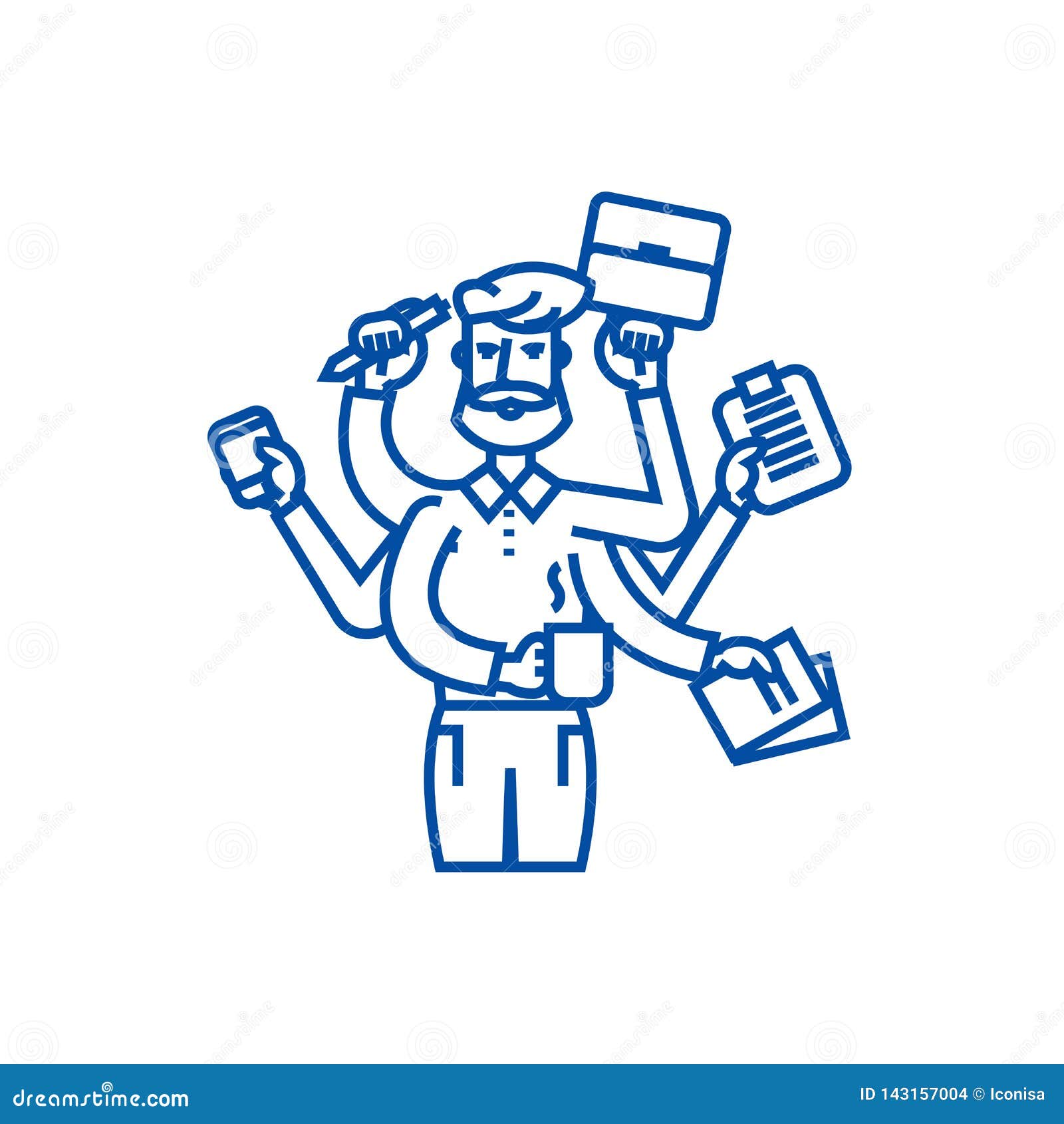 Multitasking Businessman with Case, Line Icon Concept. Multitasking ...