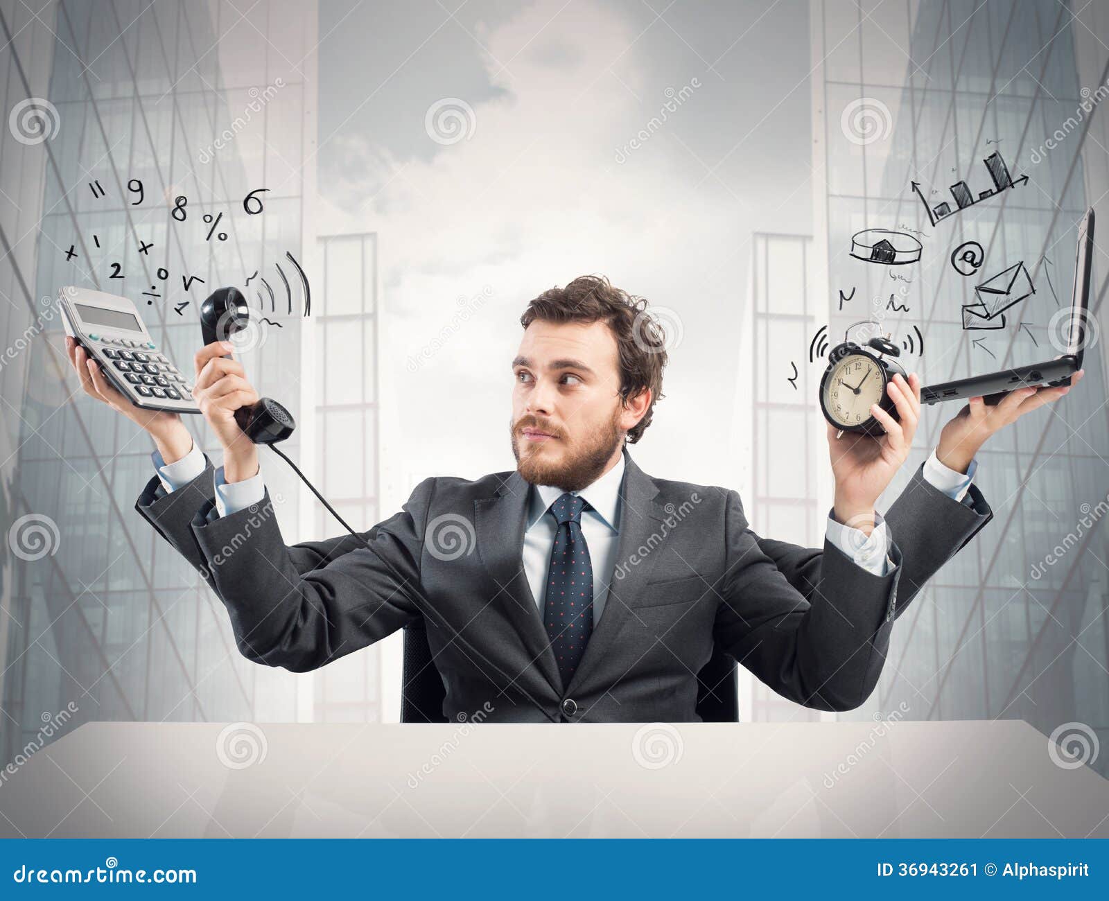 Multitasking businessman stock image. Image of chaos - 36943261