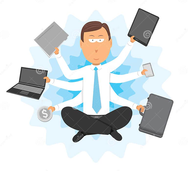 Multitasking Businessman with Multiple Arms Stock Illustration ...
