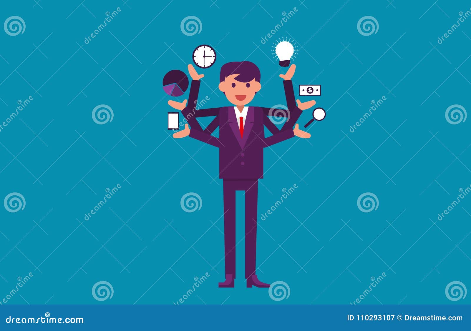 Multitasking. Businessman with Multiple Arms. Vector Illustration ...