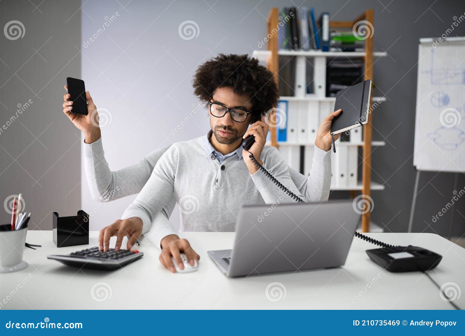 Multitasking Businessman in Office Stock Image - Image of boss, african ...