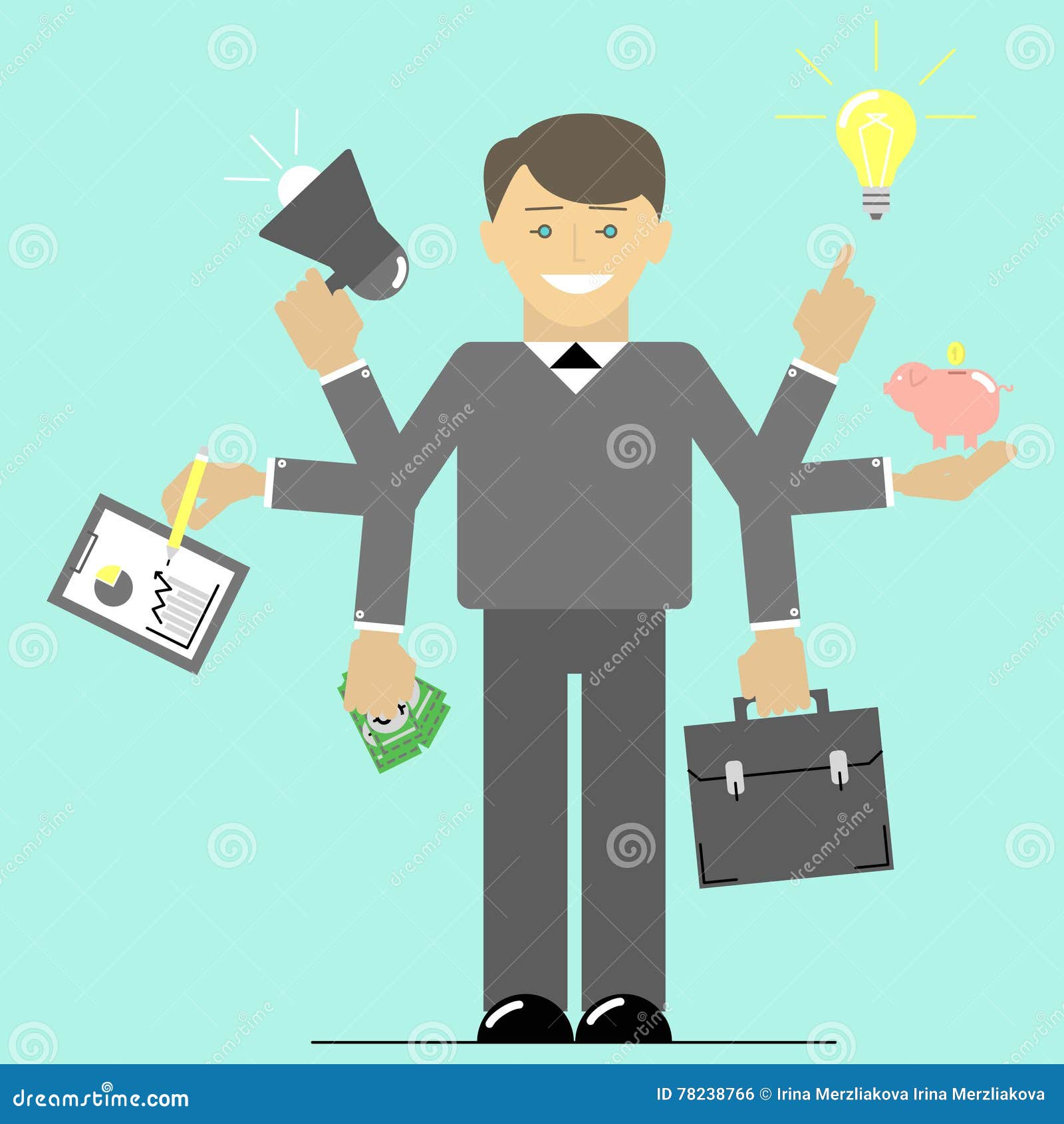 Multitasking. Businessman Time To Do Many Things at Once Stock Vector ...