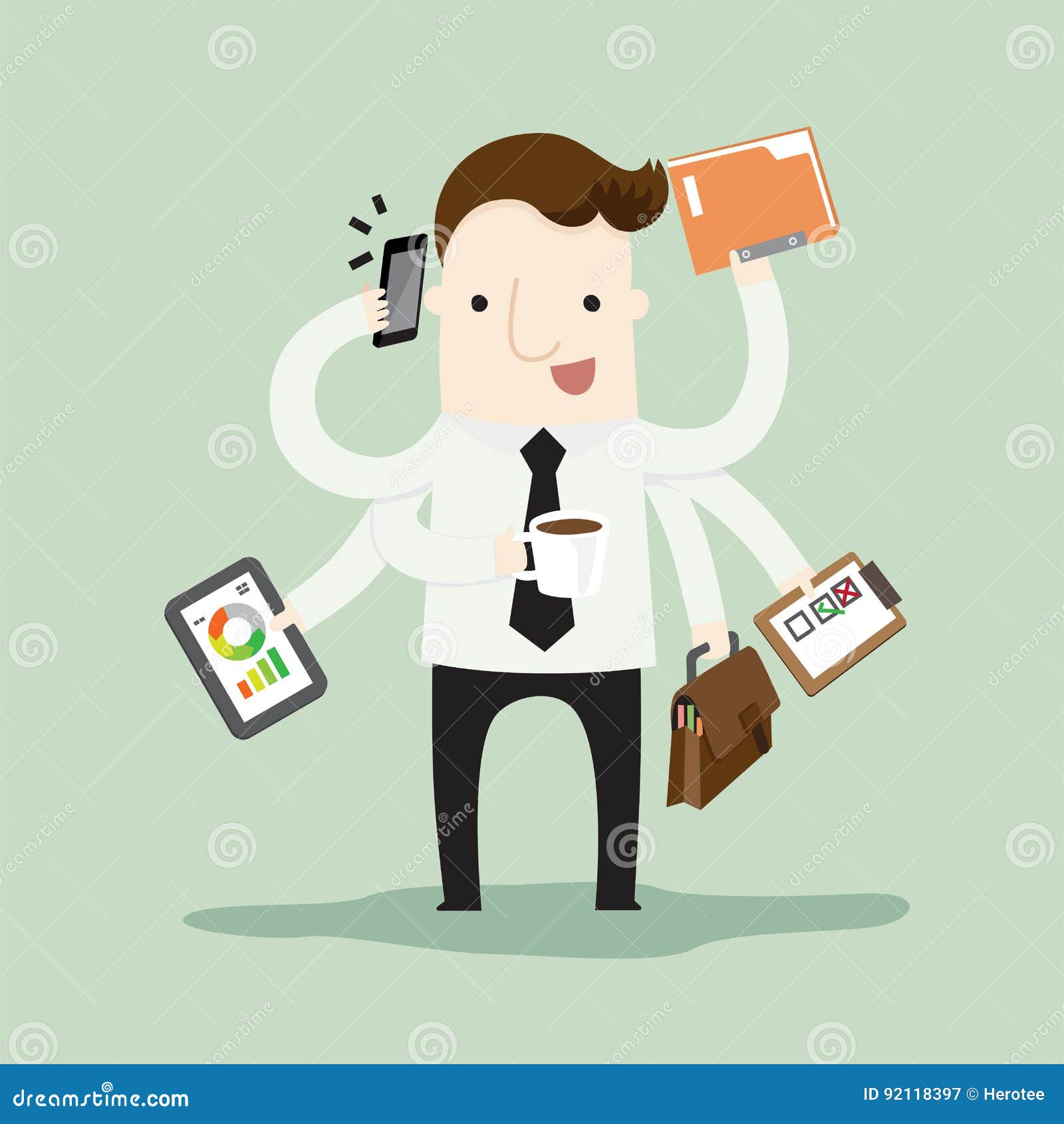 Multitasking businessman stock vector. Illustration of office - 92118397