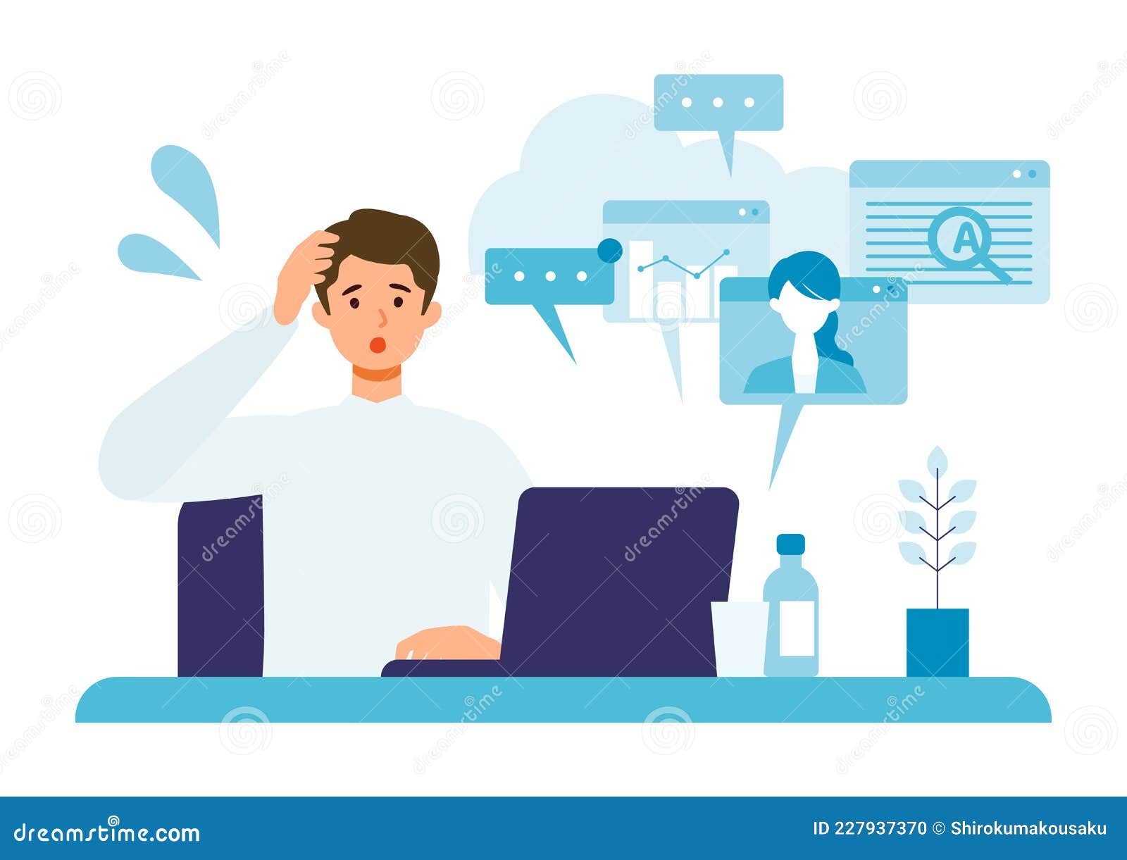 Multitasking Businessman Working on Computer Stock Vector ...