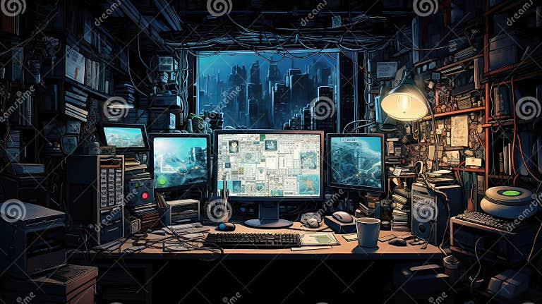 Multitasking busy computer stock illustration. Illustration of ...