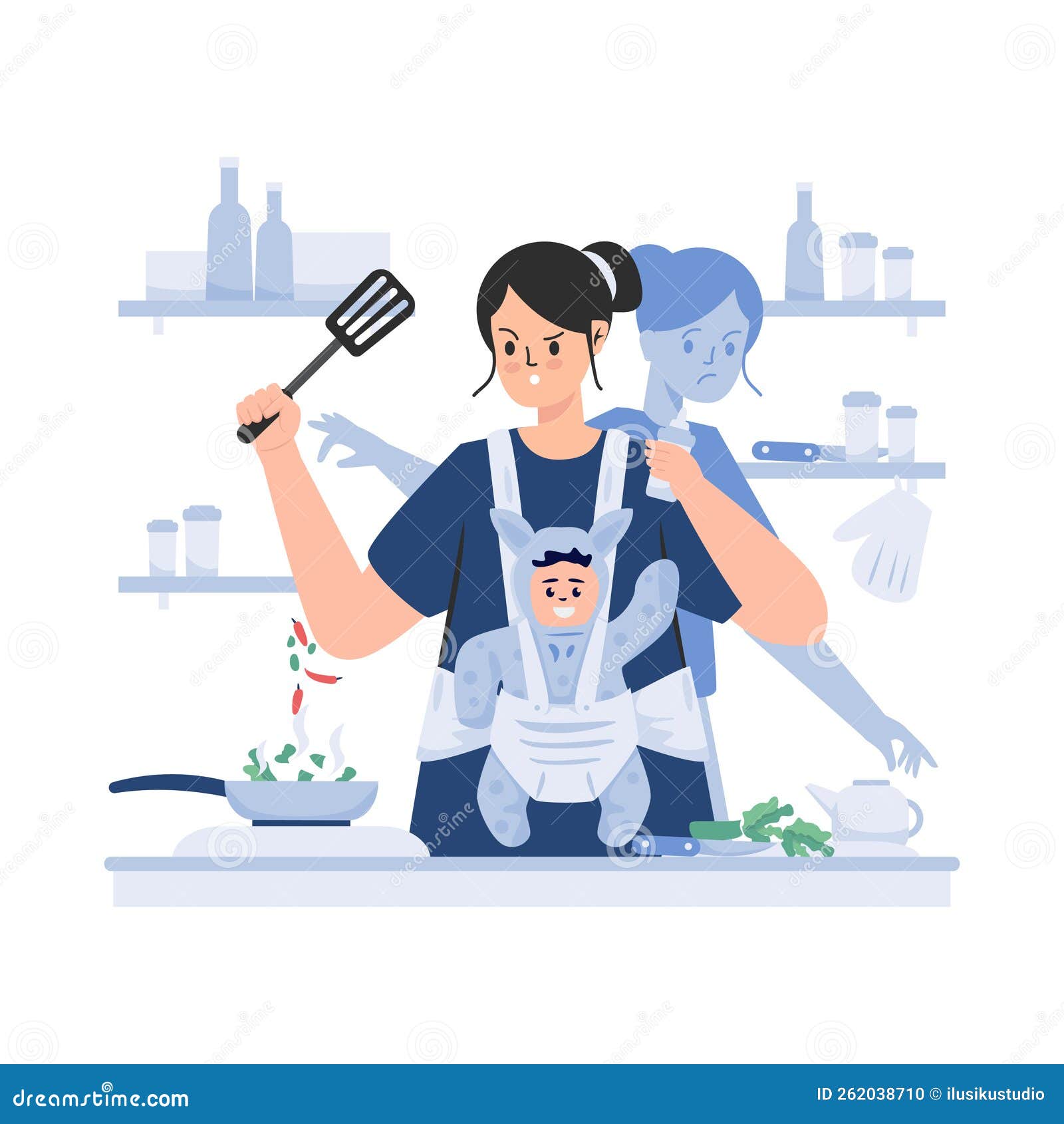 Multitasking Busy Mom And Business Woman,vector Illustration Tiny ...
