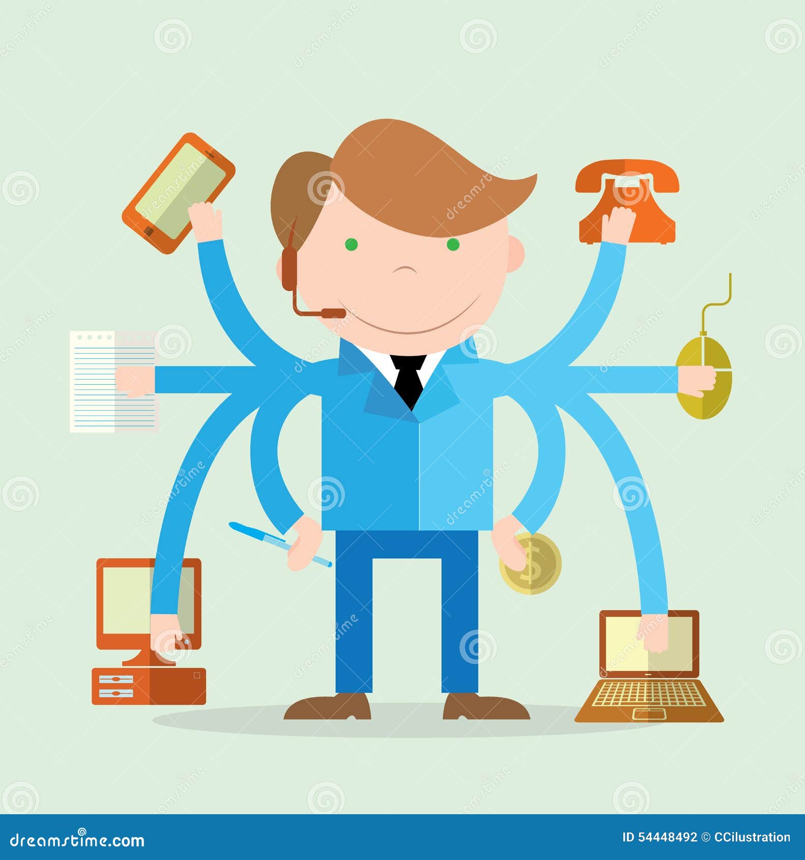 Multitasking Character Businessman. Vector Illustration Stock Vector ...
