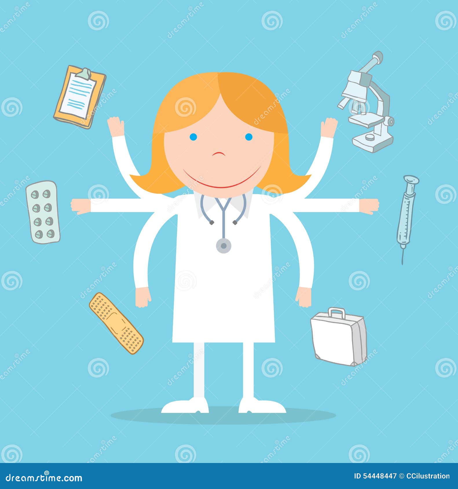 Multitasking Character Medical. Vector Illustration Stock Vector ...