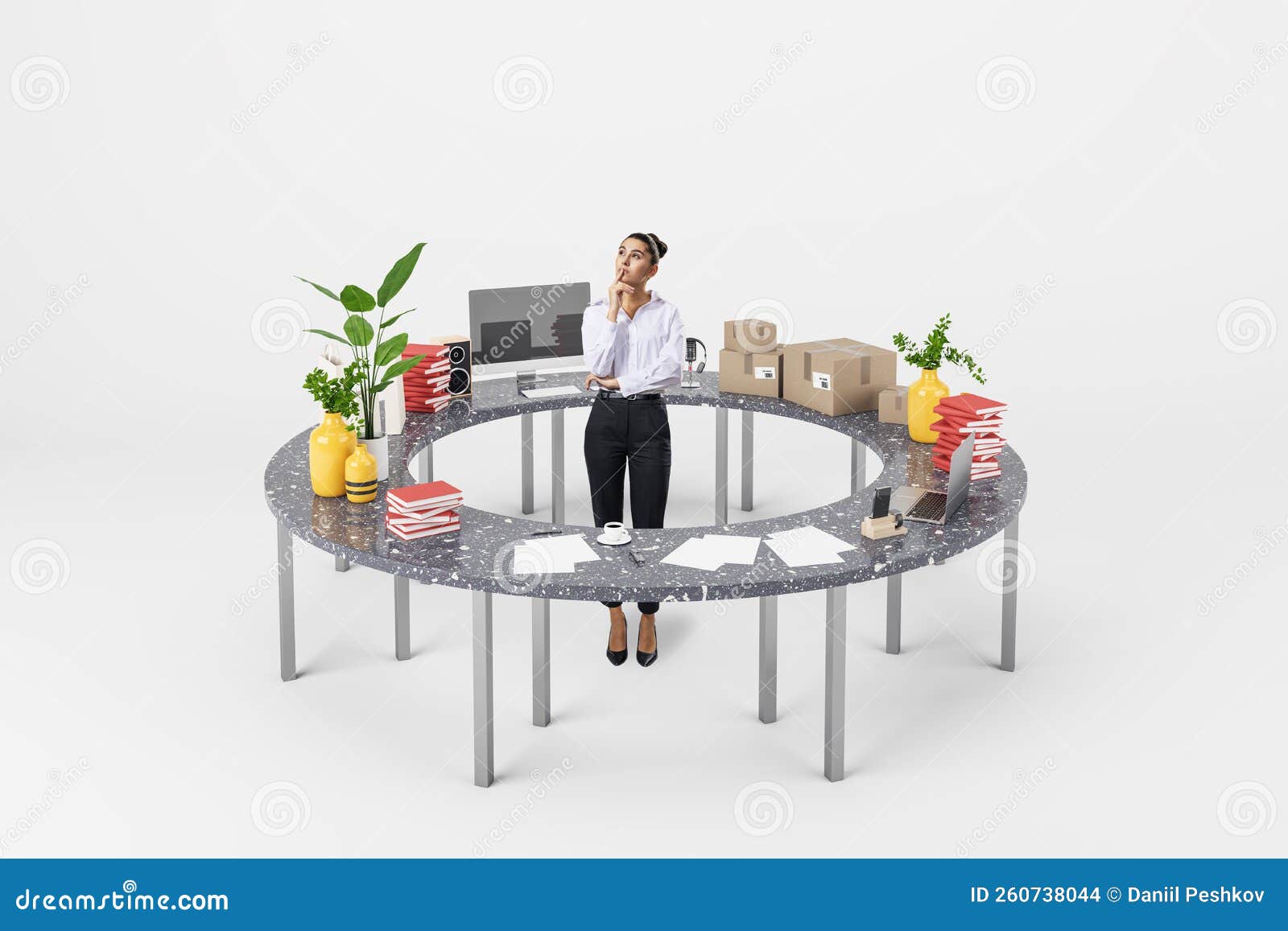 Multitasking Concept with Businesswoman and Work Desk with Accessories ...