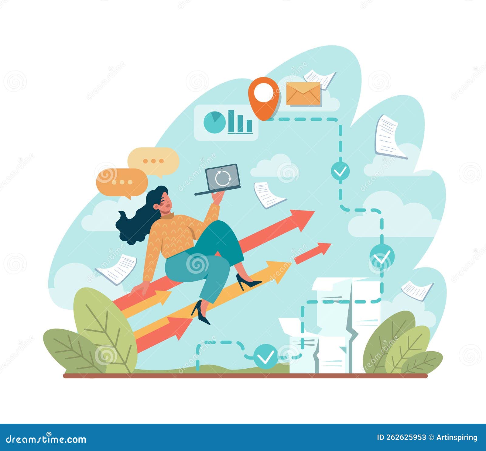 Multitasking Concept. Effective and Successful Office Worker Doing Many ...