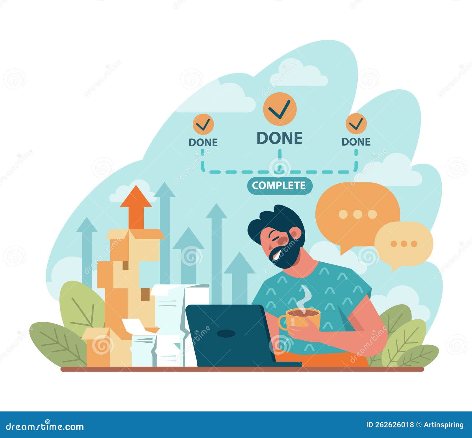 Multitasking Concept. Effective and Successful Office Worker Doing Many ...