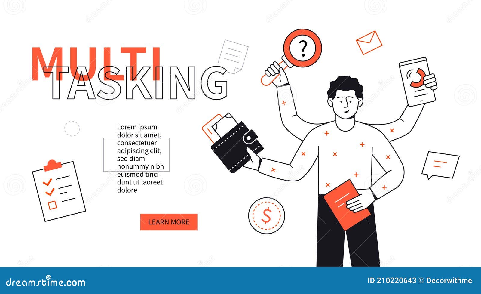 Multitasking Concept - Line Design Style Web Banner Stock Vector ...