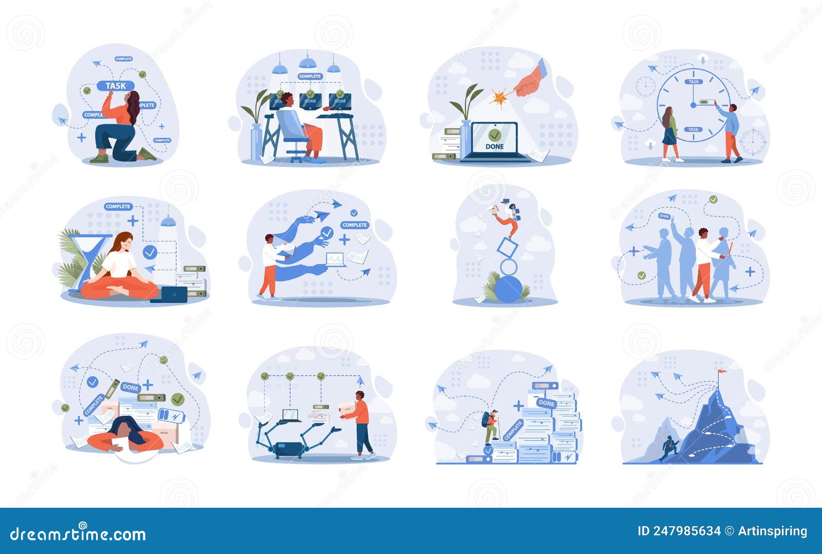 Multitasking Concept Set. Effective and Successful Office Worker Stock ...