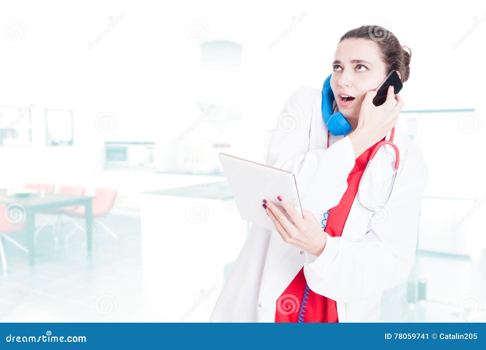 Multitasking Concept with Young Female Doctor Stock Image - Image of ...