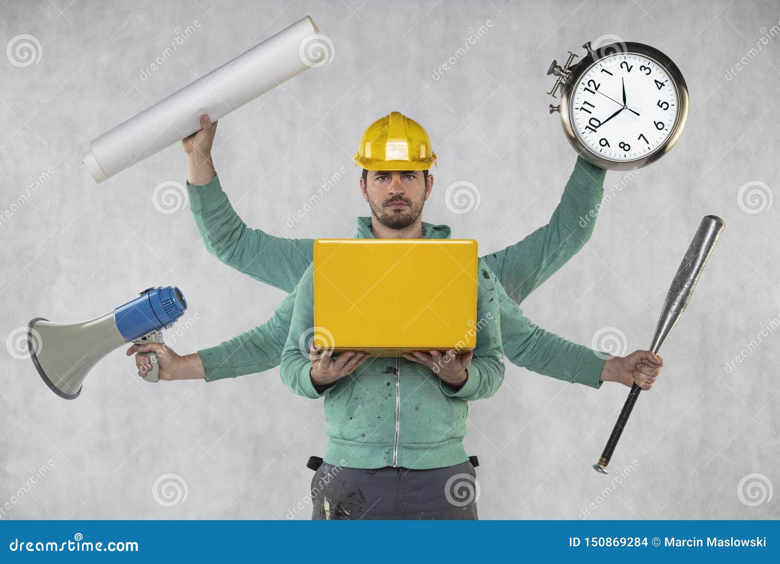 Multitasking Construction Worker Ready for Any Task Stock Photo - Image ...