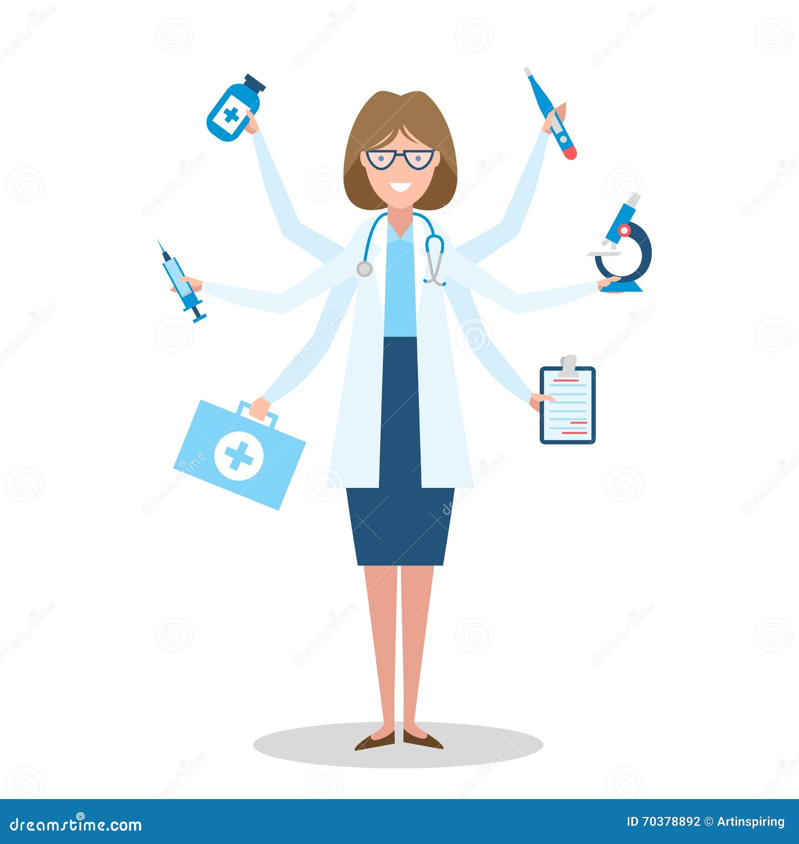 Multitasking Man Standing On White. Vector Illustration | CartoonDealer ...