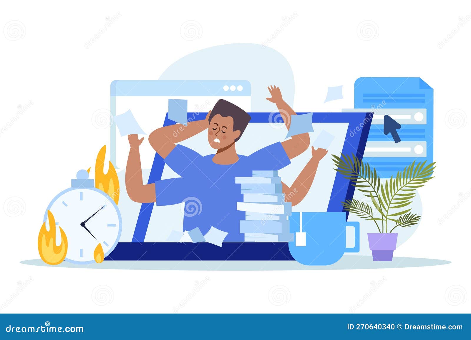 Multitasking Flat Background Stock Illustration - Illustration of male ...