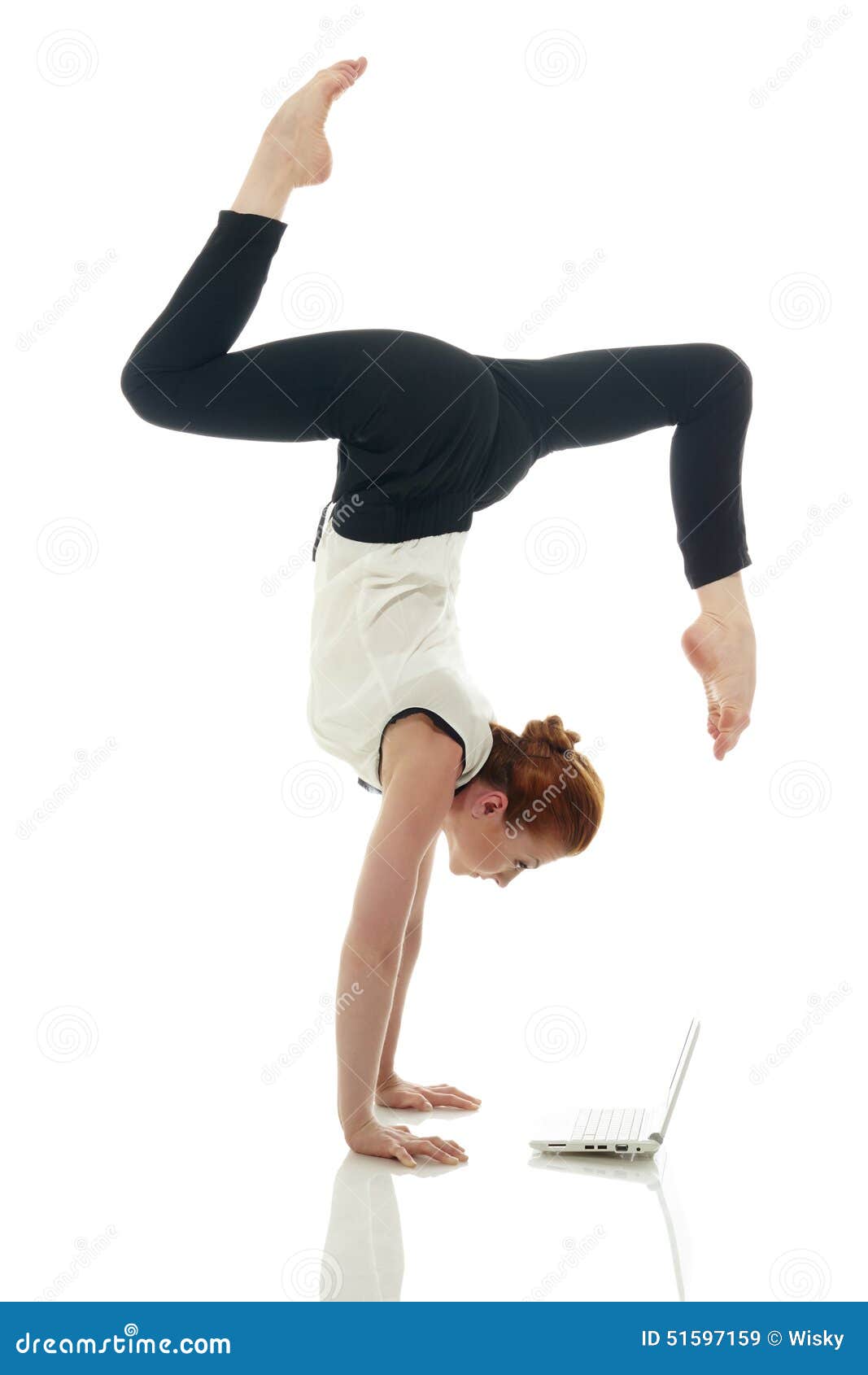 Multitasking. Girl Doing Handstand with Laptop Stock Image - Image of ...