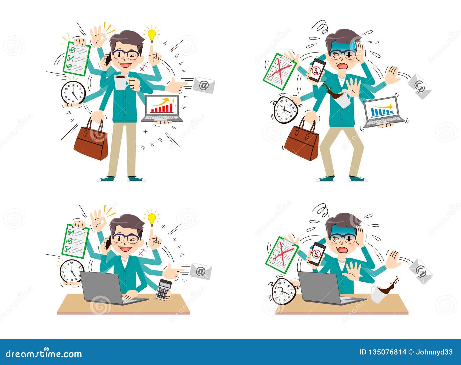 Multitasking man stock vector. Illustration of cute - 135076814